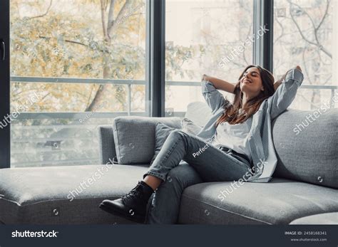 Relaxed Serene Pretty Young Woman Feel Stock Fotografie 2458168341