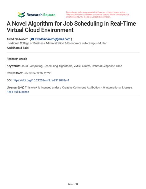 Pdf A Novel Algorithm For Job Scheduling In Real Time Virtual Cloud