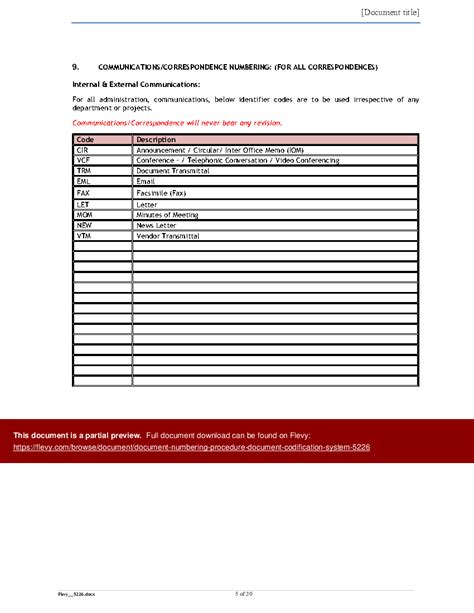 Document Numbering Procedure Document Codification System Word Template