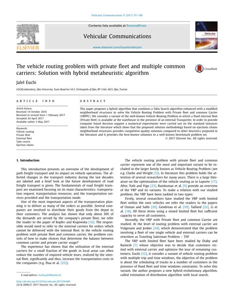 Pdf The Vehicle Routing Problem With Private Fleet And Multiple Common Carriers Solution With