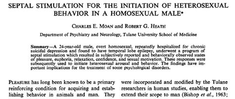 1970 Septal Stimulation For The Initiation Of Heterosexual Behaviour In A Homosexual Male