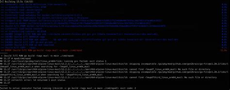 docker golang alpine cannot find lmupdf linux arm64 musl no such