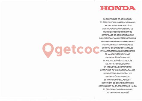 Certificat De Conformité Coc Honda Cb 300r Getcoc