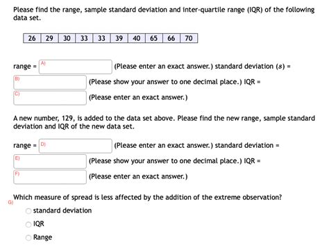 Solved Please Find The Range Sample Standard Deviation And Chegg