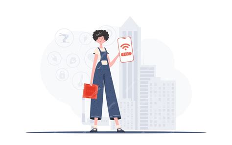 Premium Vector Iot And Automation Concept A Woman Holds A Phone With The Iot Logo In Her Hands