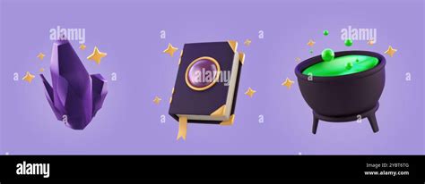 Magic Fantasy Witch Elements And Tools Wizard Spell Book Crystal And
