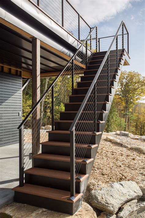 Black Cable Railing On Deck Stairs Staircase Outdoor Exterior Stairs