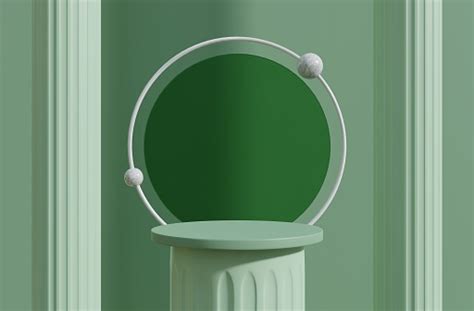 녹색 배경에 연단 3d 제품 전시 프리젠 테이션 추상적인 장면 배경입니다 현실적인 원형 나무 스탠드 최소한의 장면에 받침대 제품 기하학적 플랫폼 쇼 화장품3d 렌더링 0명에