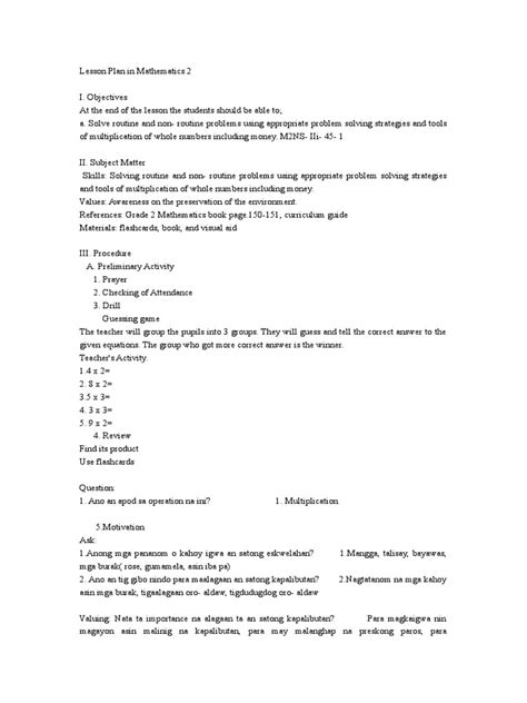 Lessonplan Math 2 Pdf Education Theory Cognition