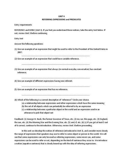 Unit 4 Referring Expressions And Predicates Download Free Pdf Predicate Grammar Verb