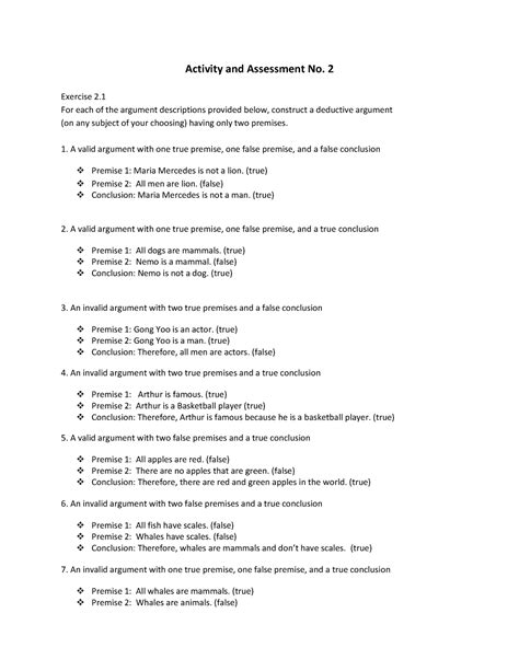 Activity For Each Of The Argument Descriptions Provided Below Construct A Deductive Argument