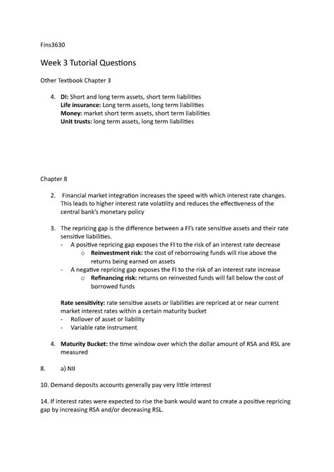 Fins3630 Tutorial Questions Fins Week 3 Tutorial Questions Other Textbook Chapter 3 4 DI