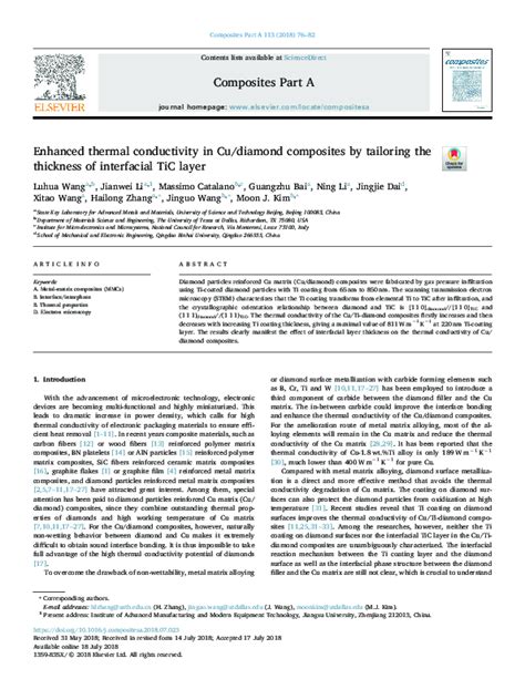 Pdf Enhanced Thermal Conductivity In Cudiamond Composites By
