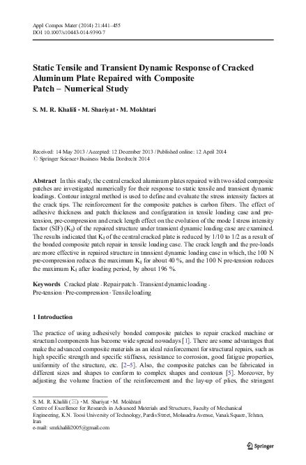 Pdf Static Tensile And Transient Dynamic Response Of Cracked Aluminum Plate Repaired With
