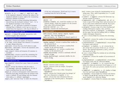 Cheat Sheet Notes Python Cheatsheet Computer Sciences 07jcj