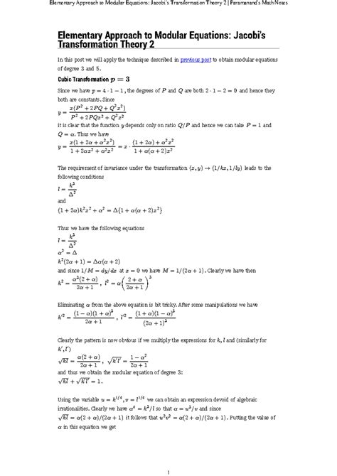 2011 10 Elementary Approach To Modular Equations Jacobis Transformation Theory 2 Elementary