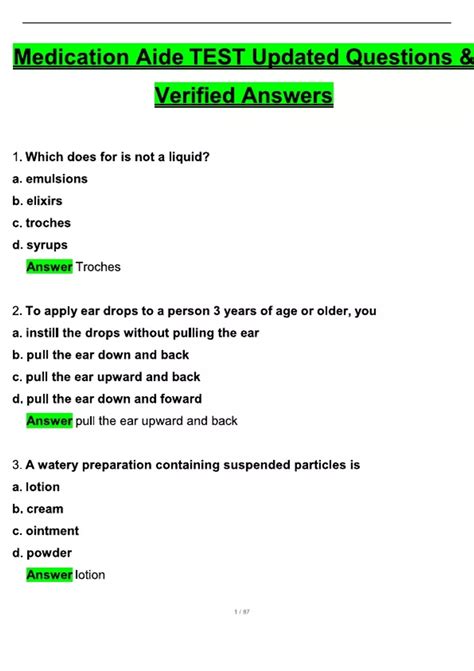 Medication Aide Test 2025 Updated Questions And Answers 2025 2026 Verified Answers Med