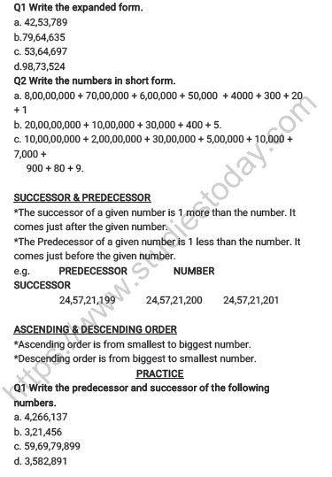 Cbse Class 5 Maths Numbers And Numeration Worksheet