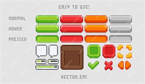 Premium Vector Full Set Game Ui In Pixel Art Cute Happy Style Light Gray Background