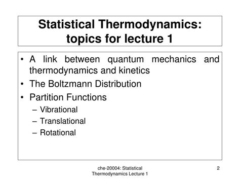 Ppt Che 20004 Physical Chemistry Statistical Thermodynamics Lecture