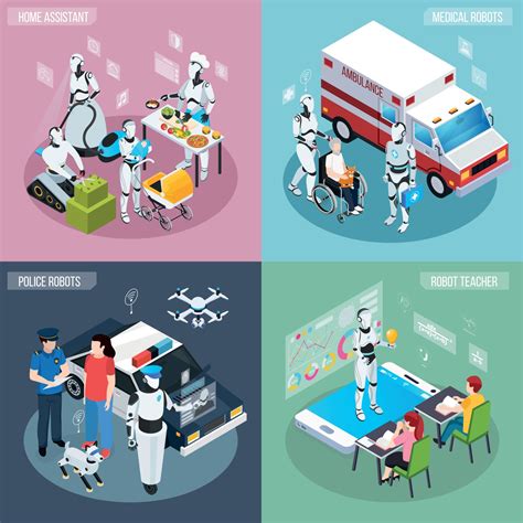 Robot Isometric Professions Icon Set Vector Illustration 2940324 Vector