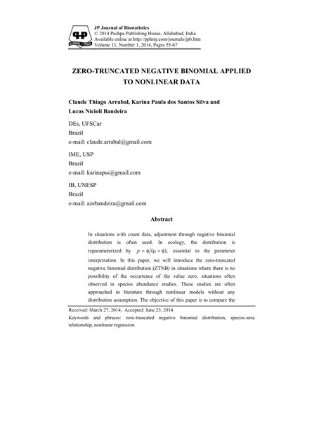 Pdf Zero Truncated Negative Binomial Applied To Nonlinear Data