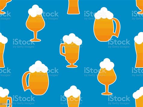 맥주 잔 완벽 한 패턴입니다 다양한 모양의 안경에 거품이 있는 맥주 줄기 유리 받침과 맥주 잔 포스터 배너 및 판촉물을 디자인하십시오 벡터 그림 0명에 대한 스톡 벡터 아트