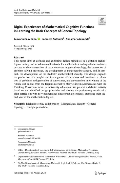 Pdf Digital Experiences Of Mathematical Cognitive Functions In Learning The Basic Concepts Of