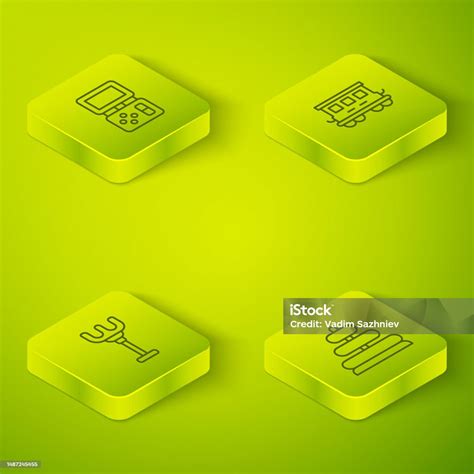 아이소메트릭 라인 여객 열차 자동차 장난감 갈퀴 피라미드 및 테트리스 전자 게임 아이콘을 설정합니다 벡터 3차원 형태에 대한 스톡 벡터 아트 및 기타 이미지 Istock