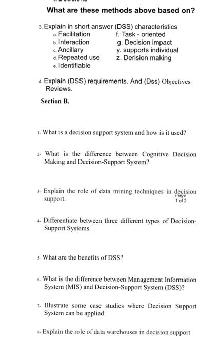 Solved Section A Explain What Is Decision Support System Chegg Com