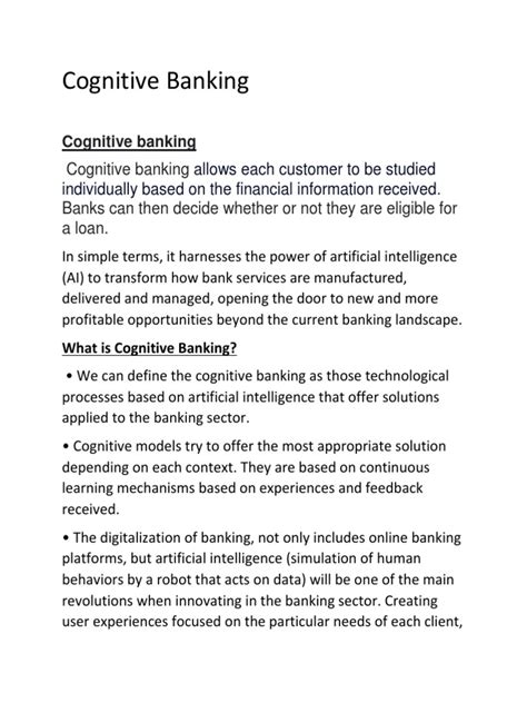 Cognitive Banking Pdf Cloud Computing Software As A Service