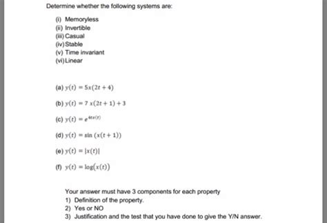 Solved Determine Whether The Following Systems Are I Chegg