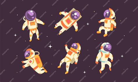 Premium Vector Astronauts In Spacesuits Floating In Outer Space Set Spaceman Performing