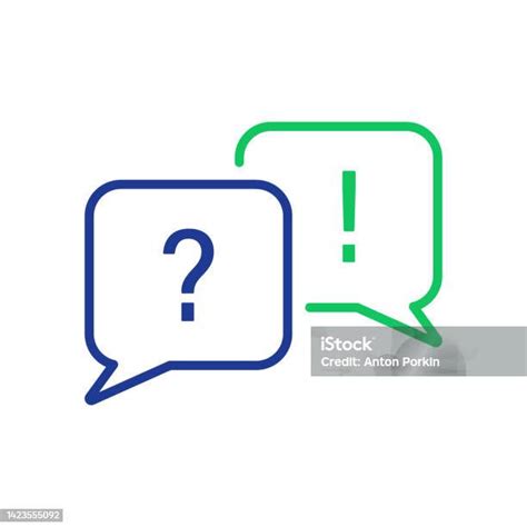 음성 버블 라인 아이콘의 느낌표와 물음표 정보 선형 픽토그램 대화 대화 사회 토론 요청 및 답변 개요 아이콘 편집 가능한