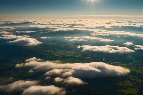 Sunlight Filtering Through Clouds Over Landscape Premium AI Generated Image