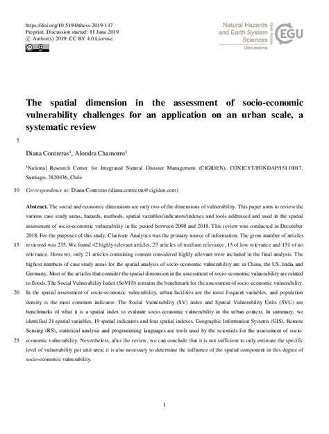 Pdf The Spatial Dimension In The Assessment Of Socio Economic Vulnerability Challenges For An