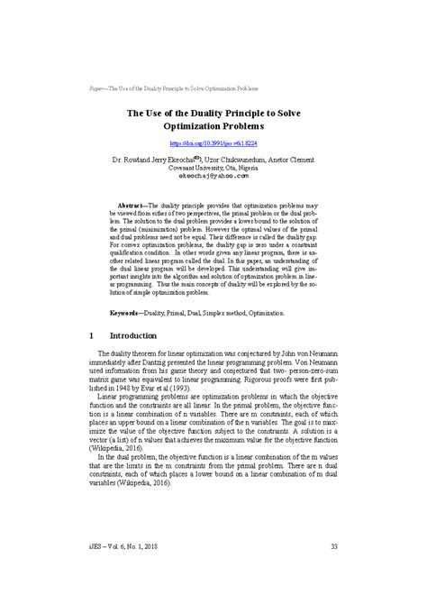 The Use Of The Duality Principle To Solve Optimization Problems 3991 Ijes V6i1 Dr Rowland