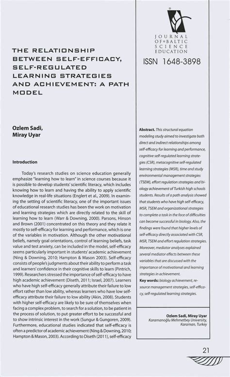 Pdf Relationship Between Self Efficacy Self Regulated Learning Strategies And Achievement A