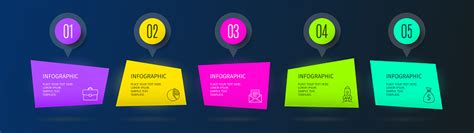 배너 5 단계 단계 옵션비즈니스 인포그래픽 템플릿 밝은 빛나는 색상 디자인의 프리젠 테이션 차트 그래프를위한 템플릿 벡터