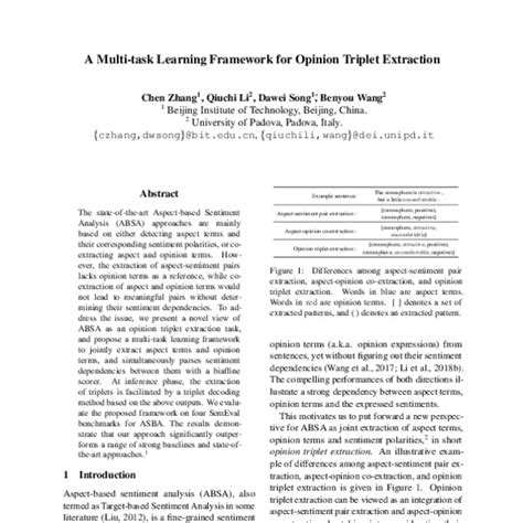 A Multi Task Learning Framework For Opinion Triplet Extraction Acl Anthology