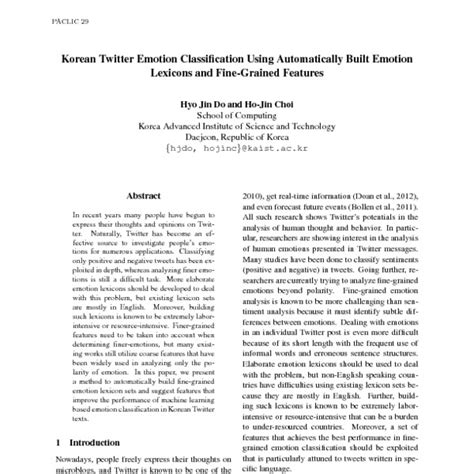 Korean Twitter Emotion Classification Using Automatically Built Emotion Lexicons And Fine