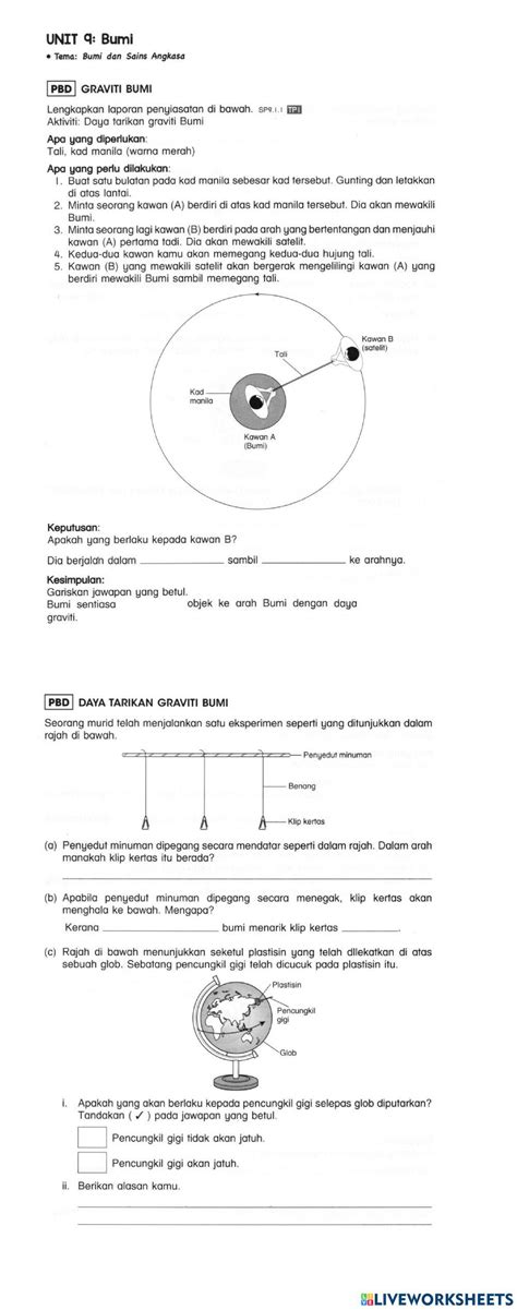 Daya Tarikan Graviti Worksheet Live Worksheets