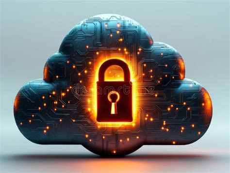 Neon Lit Glowing Blue And Pink Cloud With An Integrated Orange Padlock