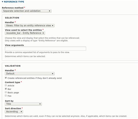 entityreference selection and validation