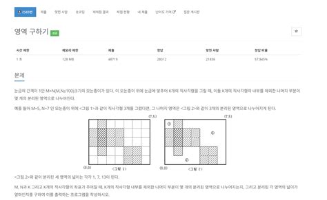 백준2583자바스크립트javascript 영역 구하기