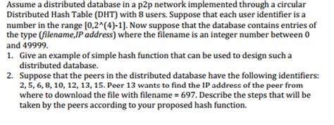 Solved Assume A Distributed Database In A P2p Network