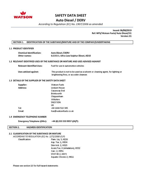 Diesel Safety Data Sheet Pdf