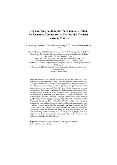 Pdf Deep Learning Solutions For Pneumonia Detection Performance Comparison Of Custom And
