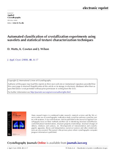 Pdf Automated Classification Of Crystallization Experiments Using Wavelets And Statistical