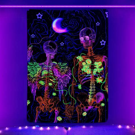 Buy Lyacmy Blacklight Skull Tapestry Uv Reactive Skeleton Lovers